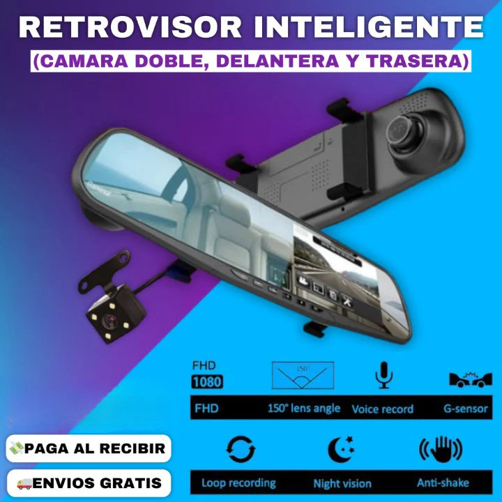 ESPEJO RETROVISOR CON CAMARA FRONTAL Y REVERSO – 🔥 Belleza Deals